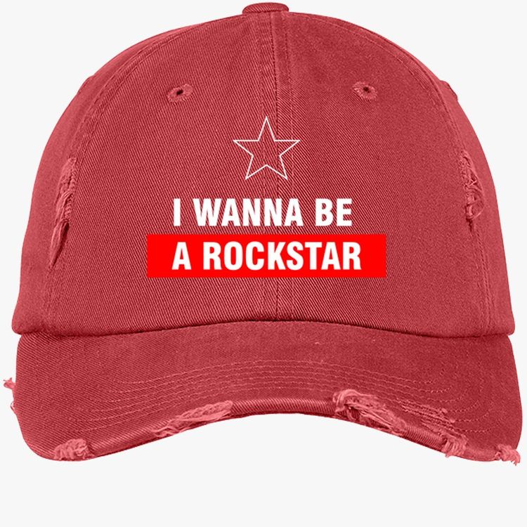 I Wanna Be a Rockstar Distressed Cotton Twill Cap - Hatsline - Hatsline